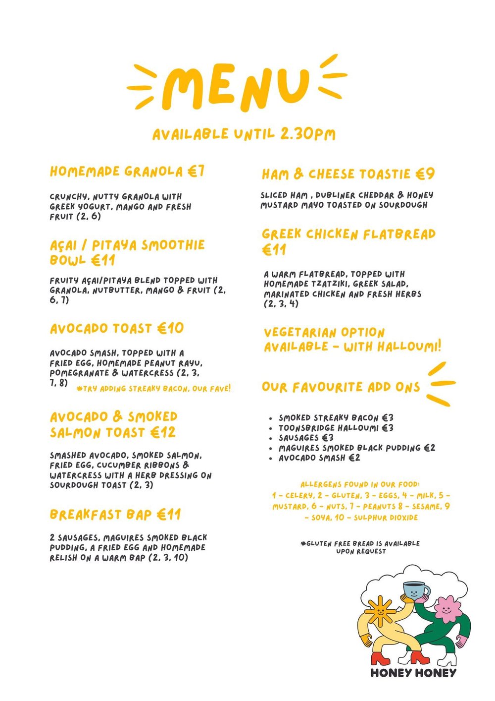 Menu — Honey Honey Cafe Portmarnock
