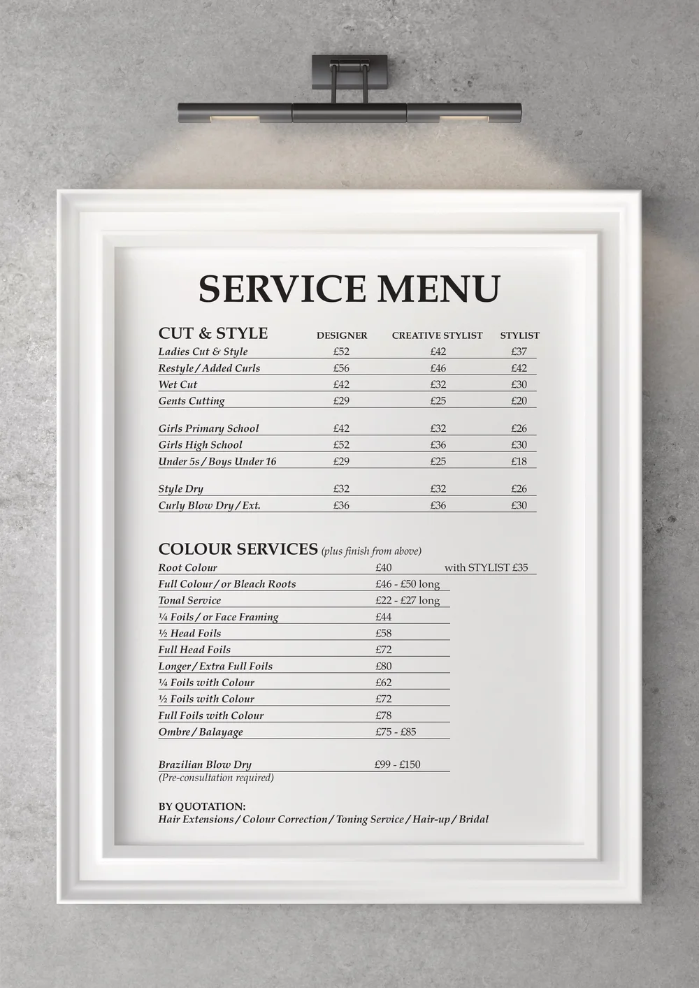Service Menu — The Hairlounge Rossett