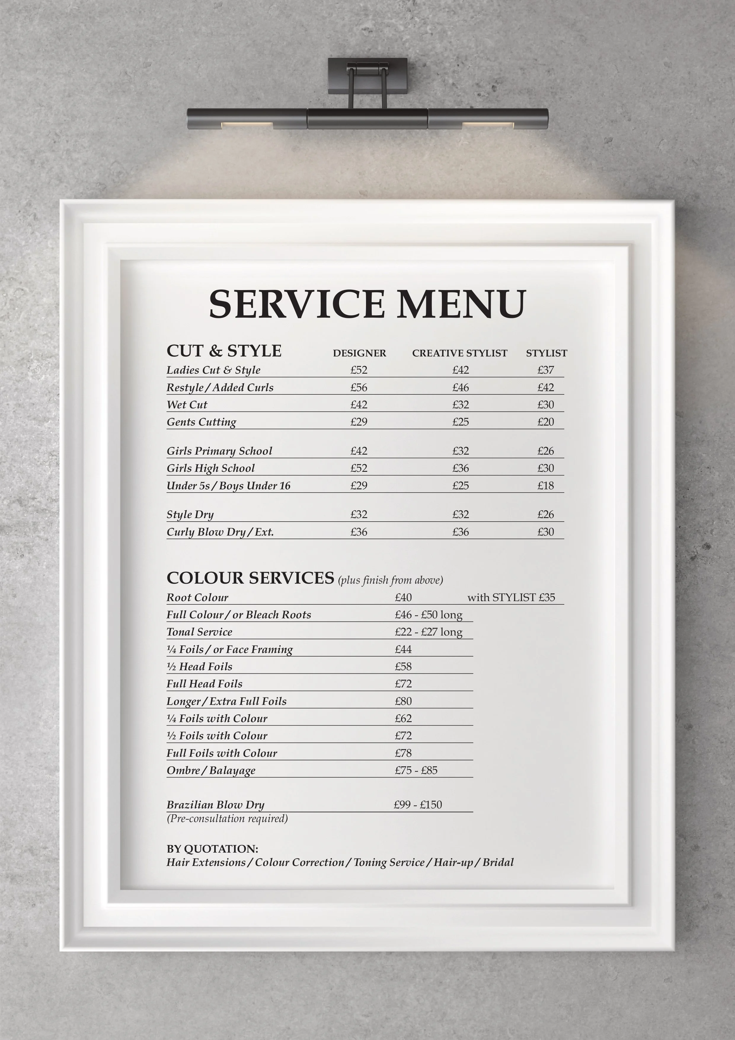 Service Menu — The Hairlounge Rossett