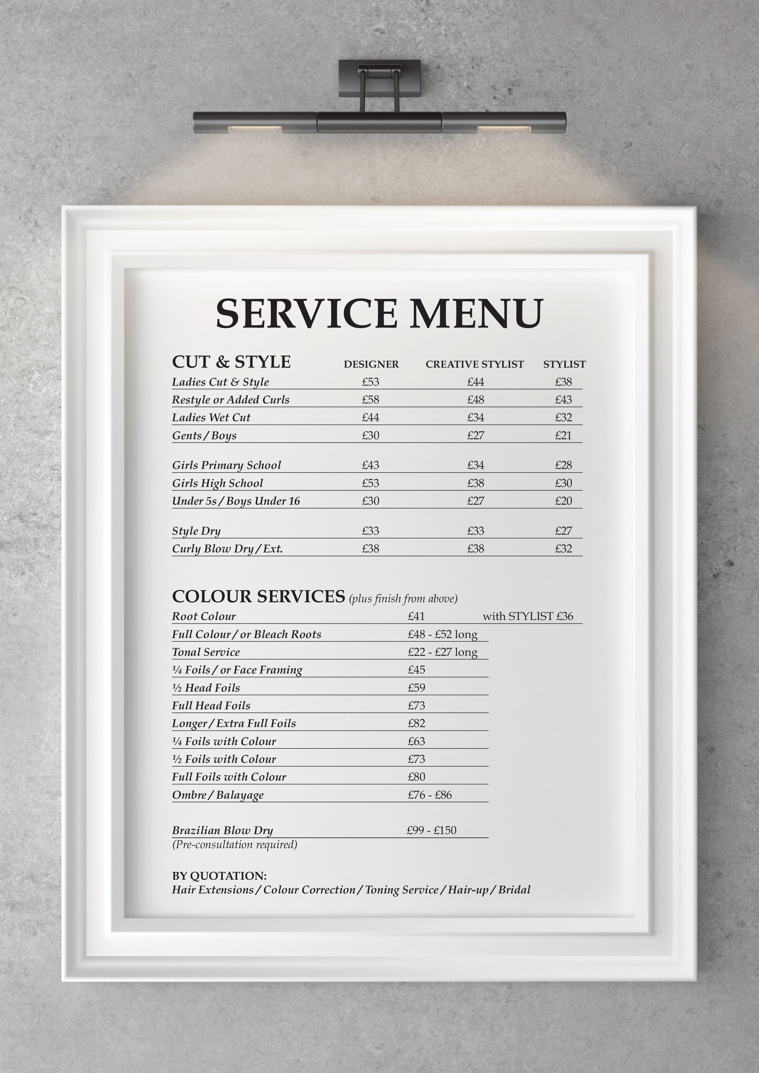 Service Menu — The Hairlounge Rossett