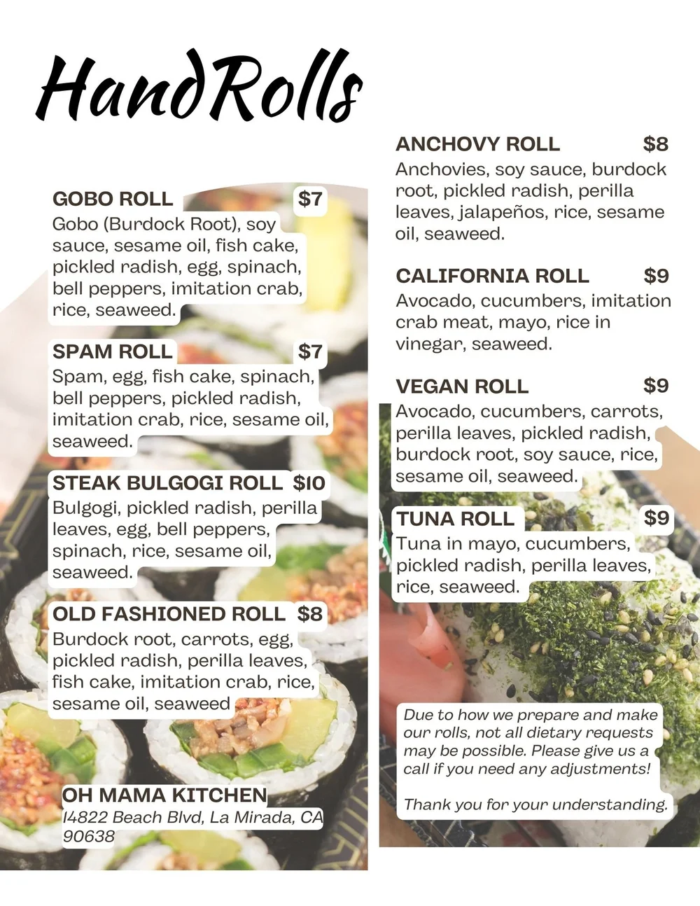 Menu — Oh Mama Kitchen