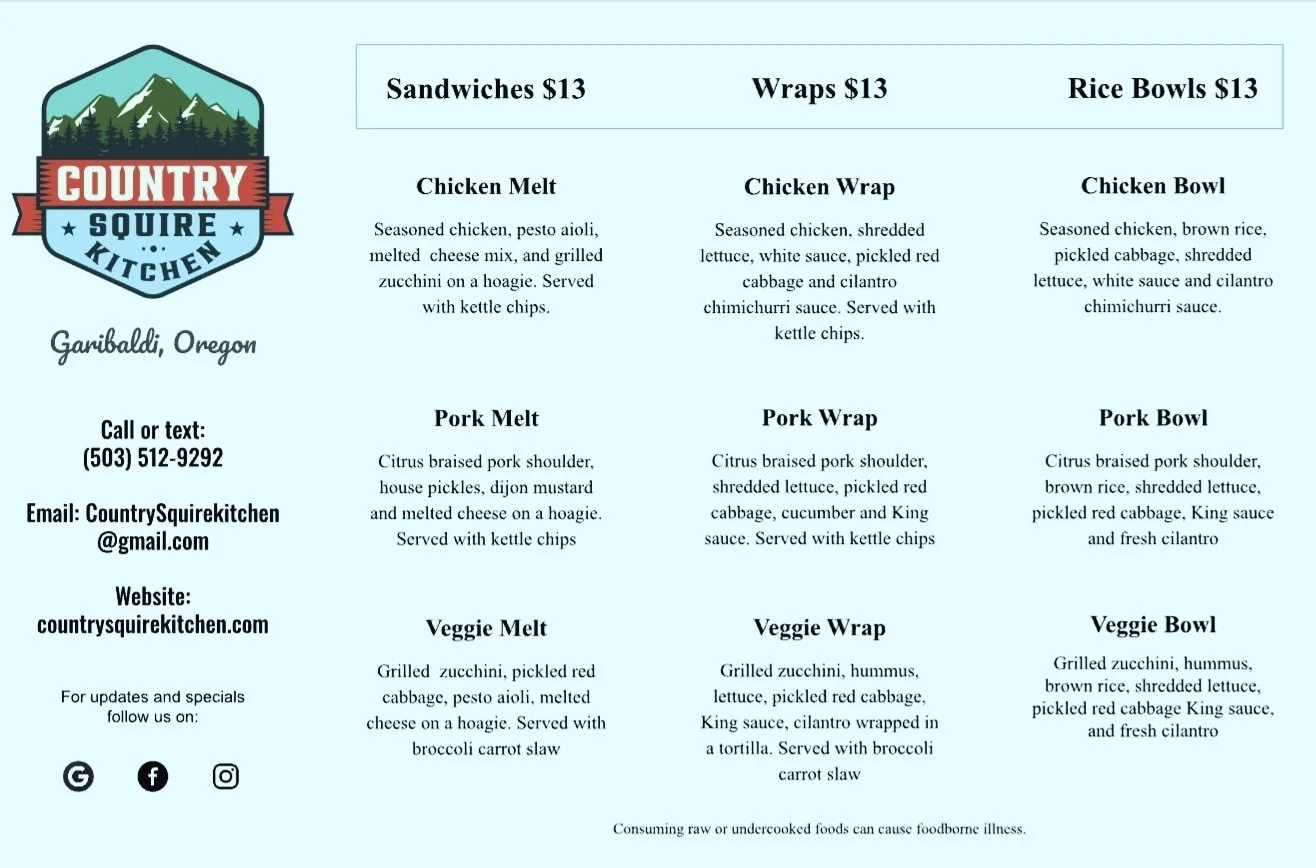 Food Menu — Country Squire Kitchen