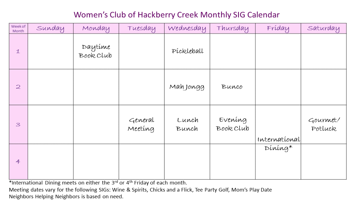 Services — Women's Club of Hackberry Creek