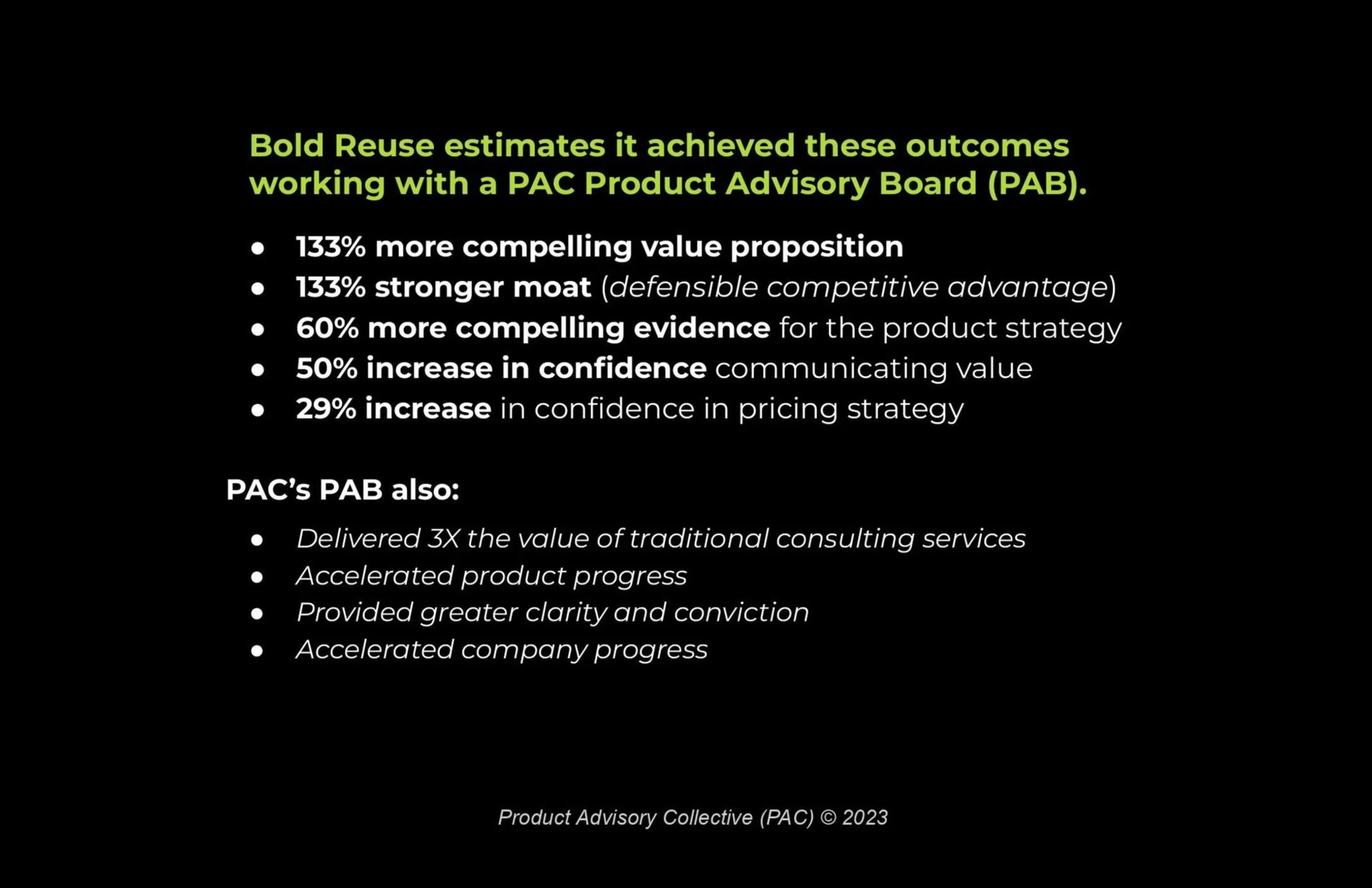 Client Outcomes — Product Advisory Collective (PAC)