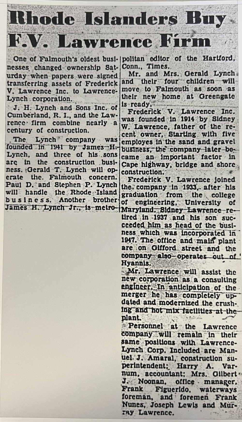 About Us — Lawrence-Lynch Corp.