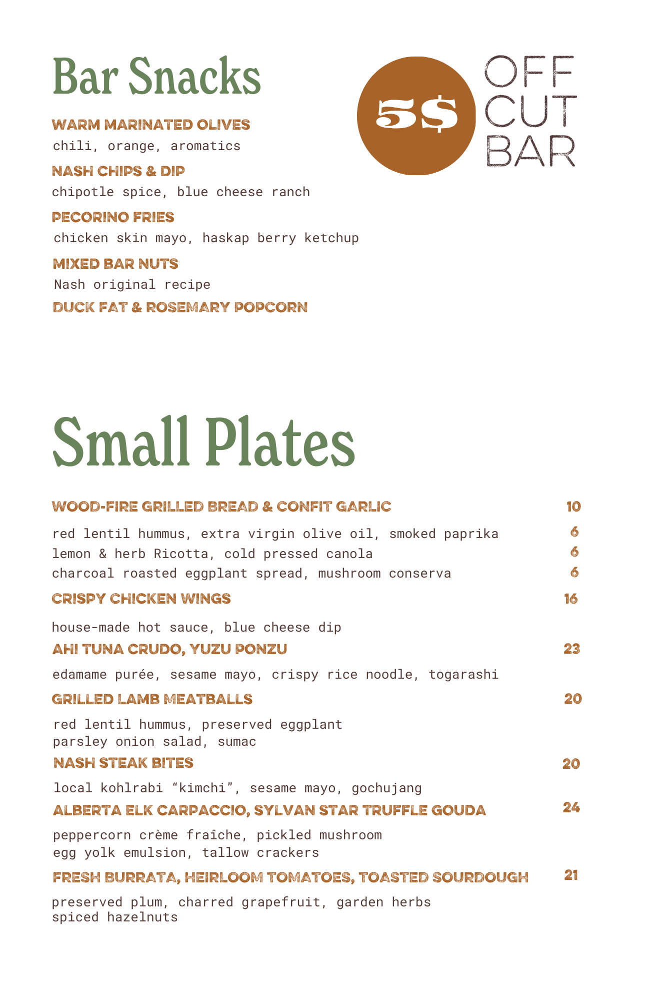 Food Menu — Off Cut Bar