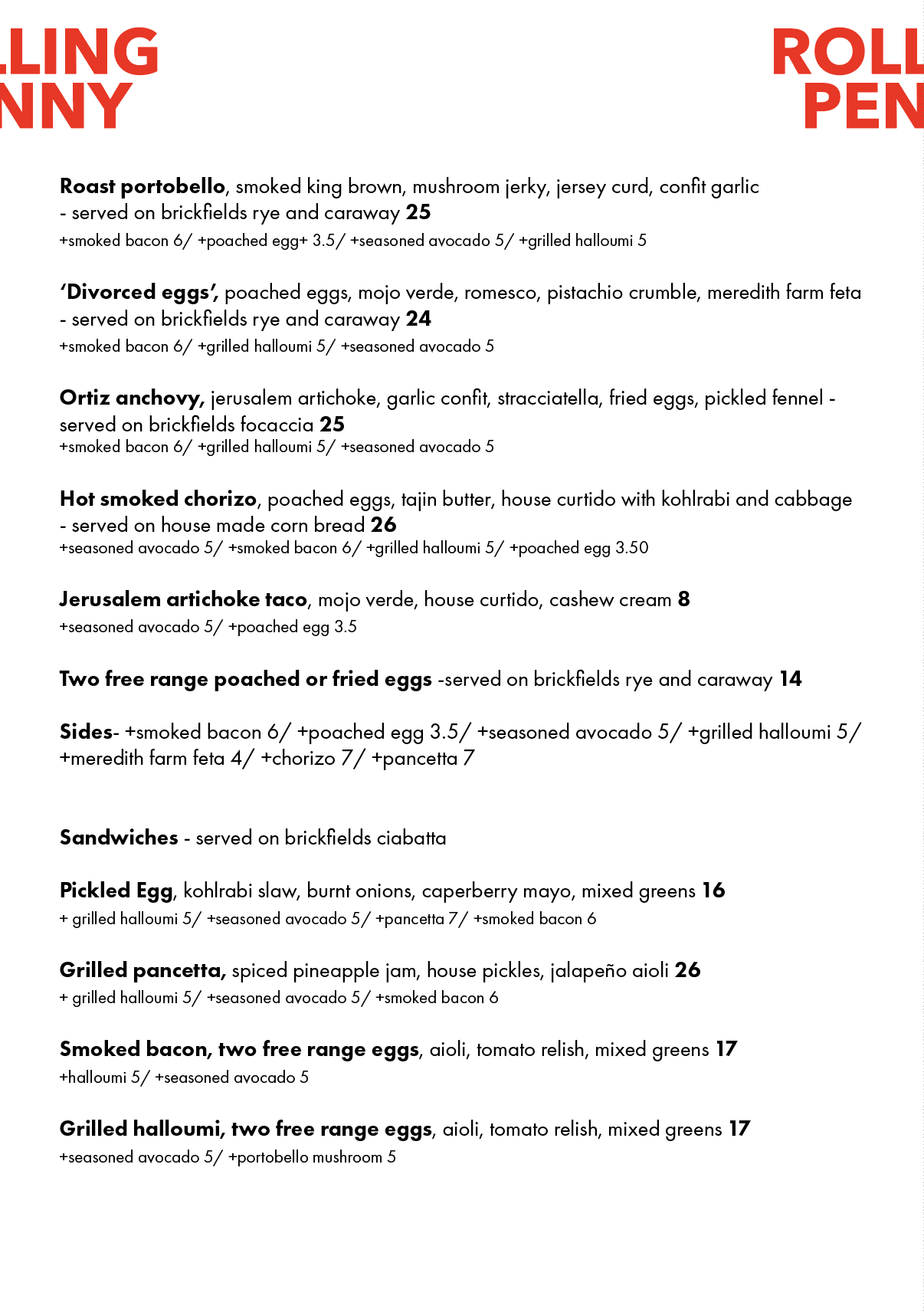 Menu — Rolling Penny