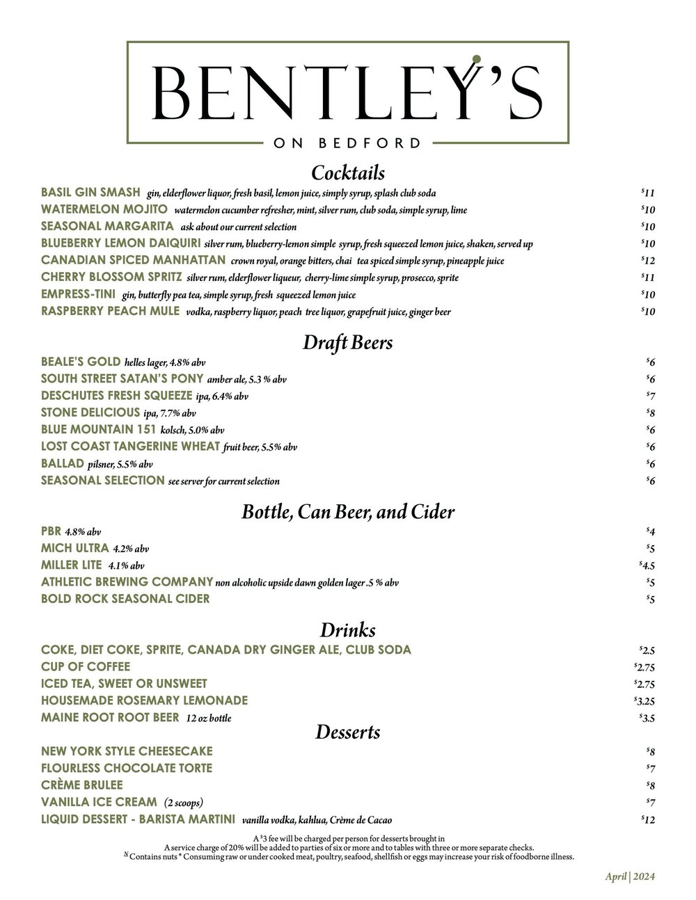 Dinner — Bentley's on Bedford