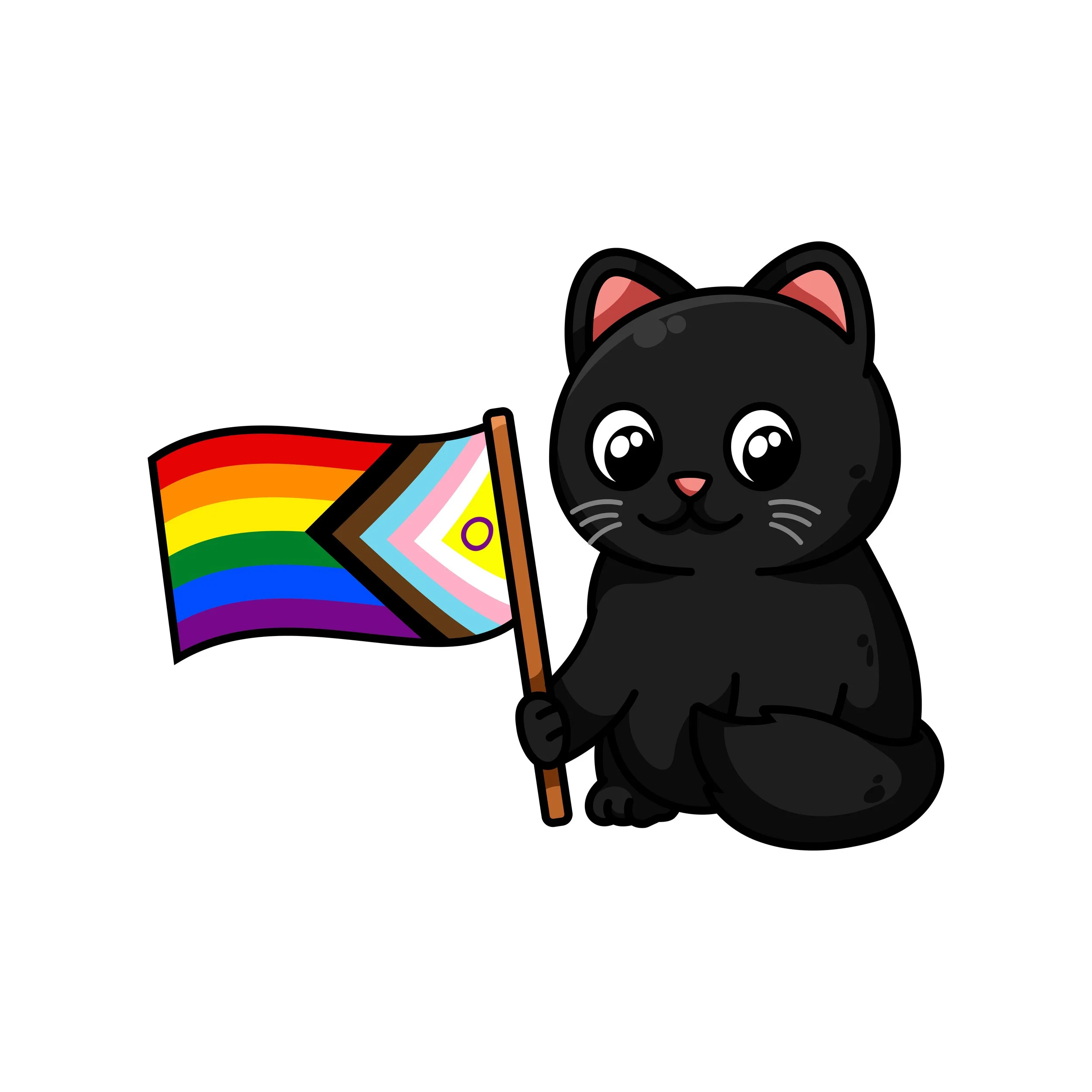 Sticker: Black Cat, Intersex Progress Pride Flag in Hand — Black Cat Rescue