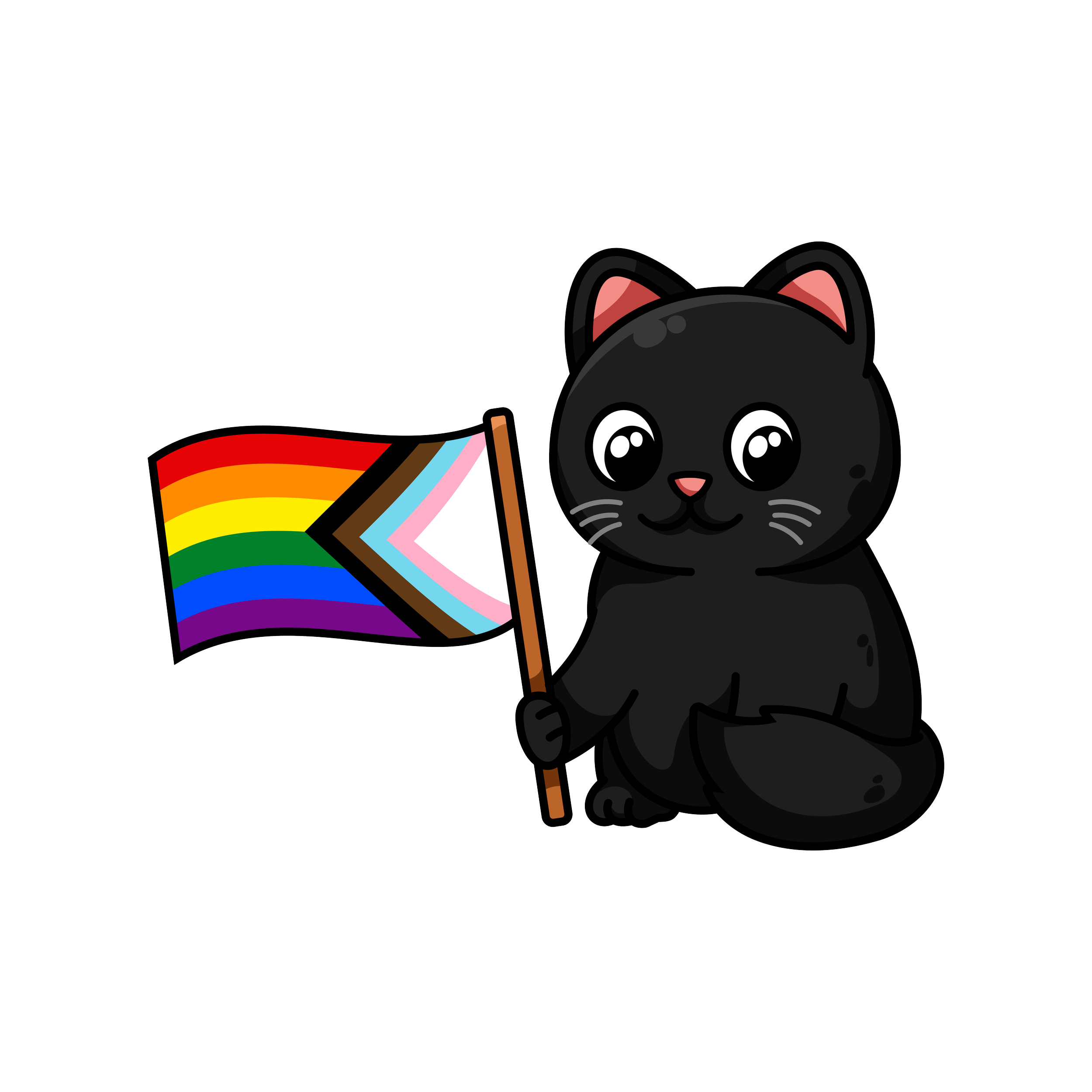 Sticker: Black Cat, Progress Pride Flag in Hand — Black Cat Rescue