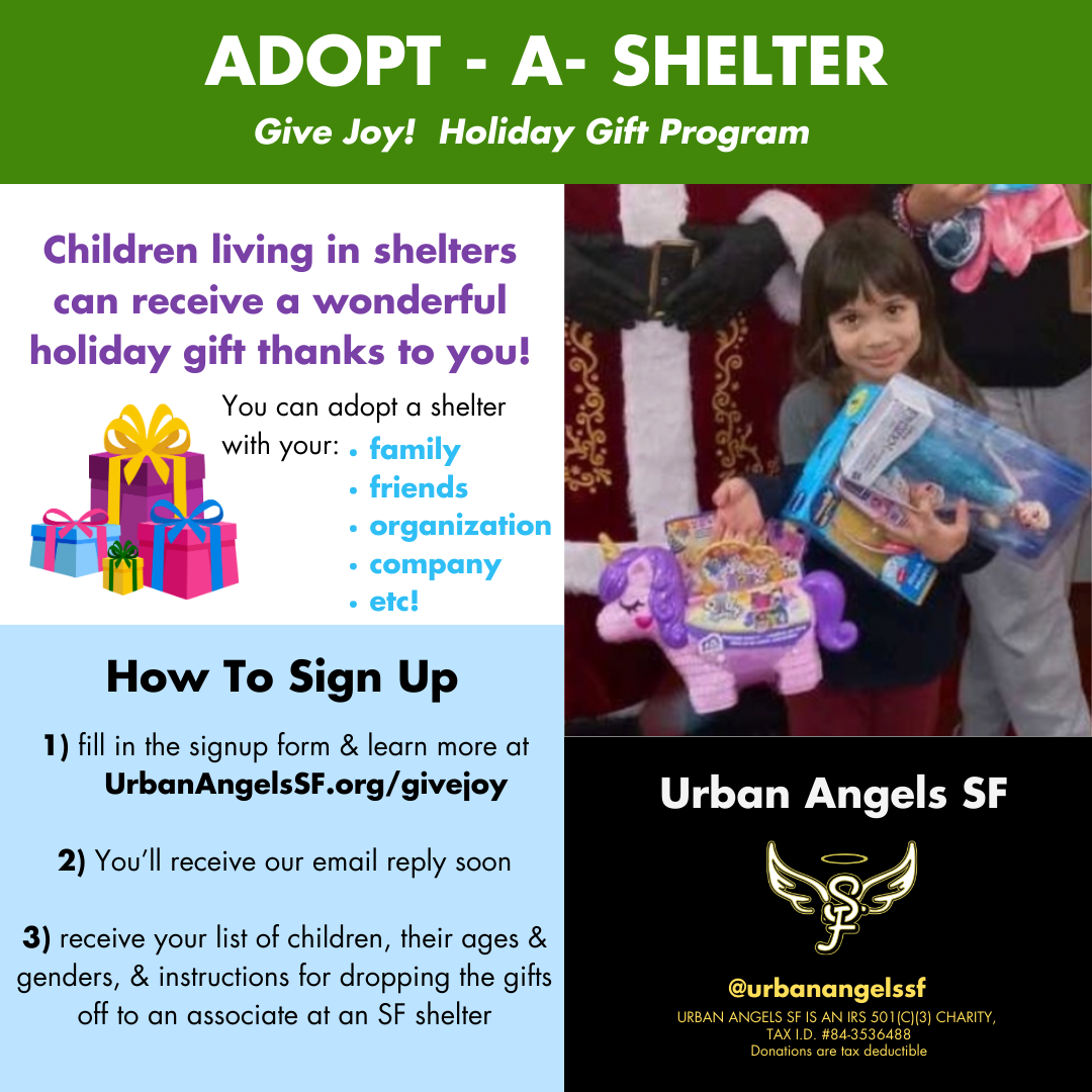 Adopt A Shelter: Give Joy! — Urban Angels SF - Nonprofit Serving ...