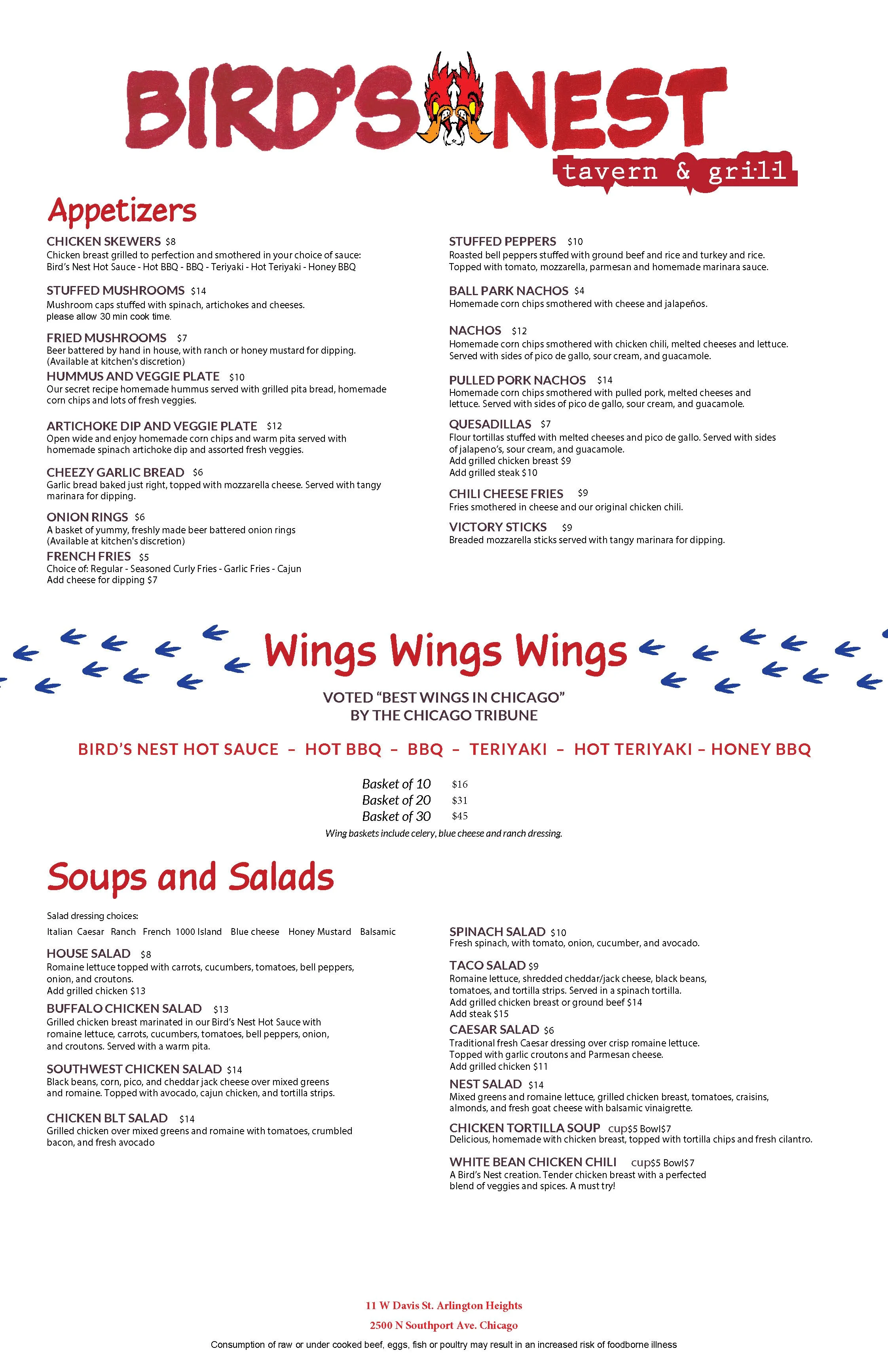 Menu — Bird's Nest