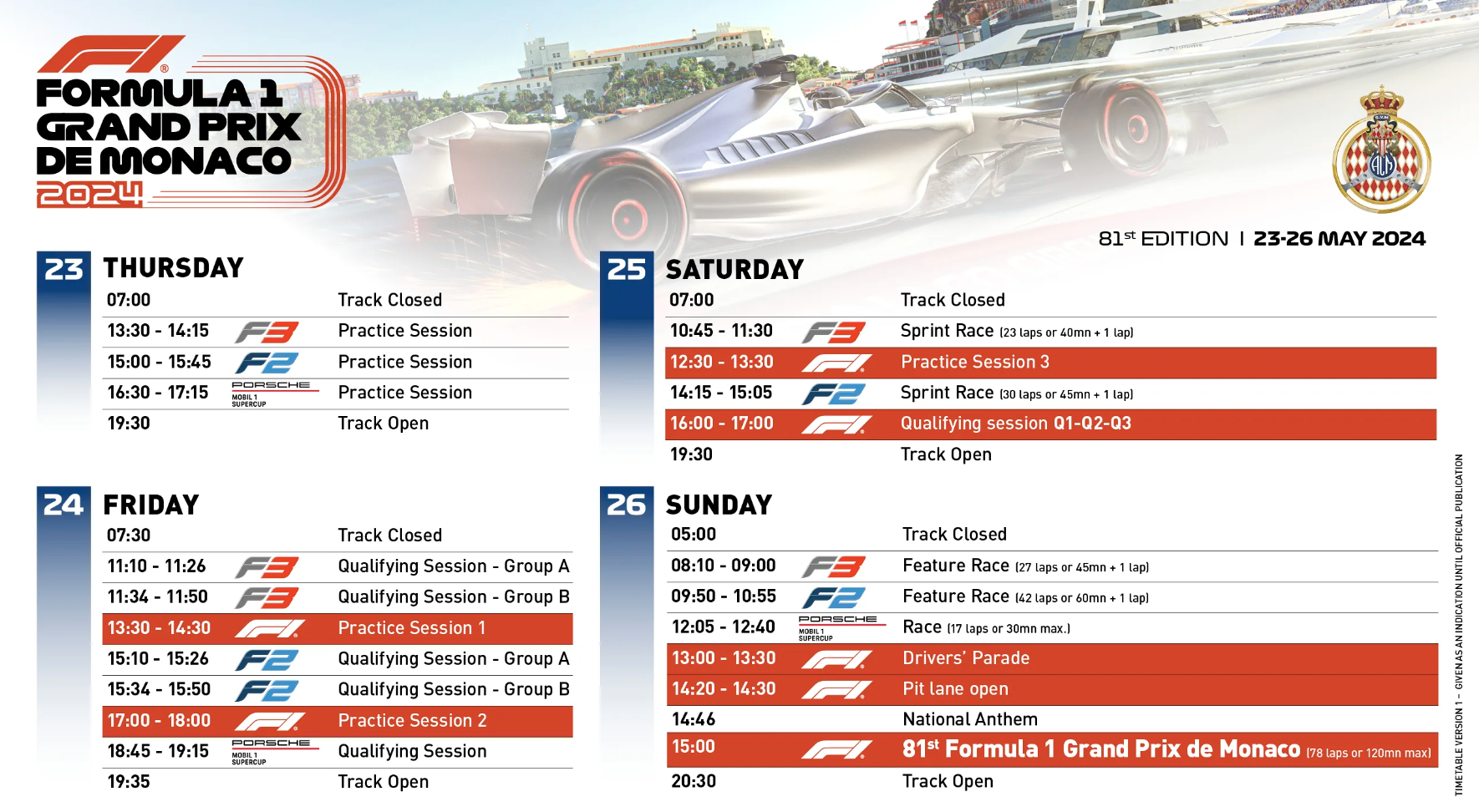 Monaco Grand Prix Schedule - Irvine Consultancy