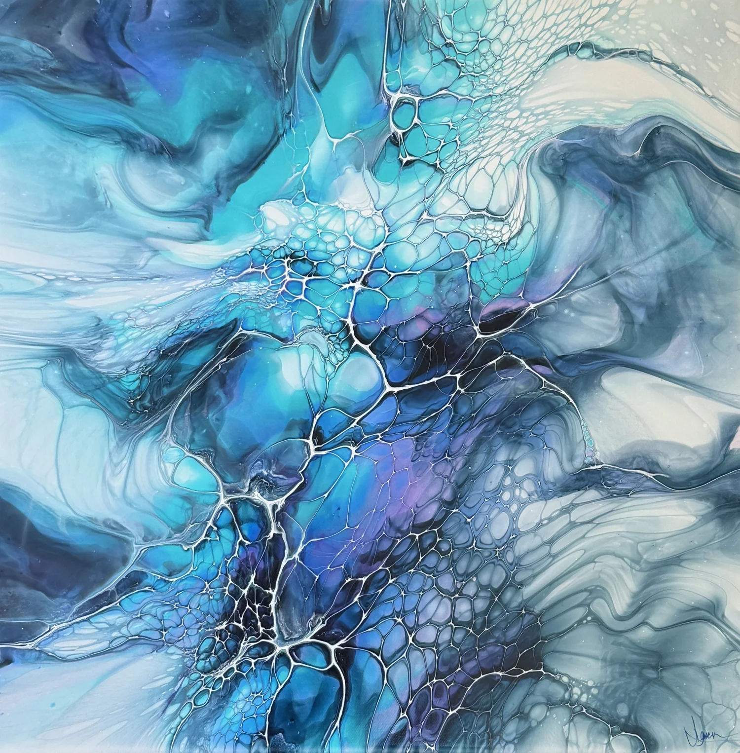 Waterfall Acrylics | Original Fluid & Mixed Media Art by Karen Durishin