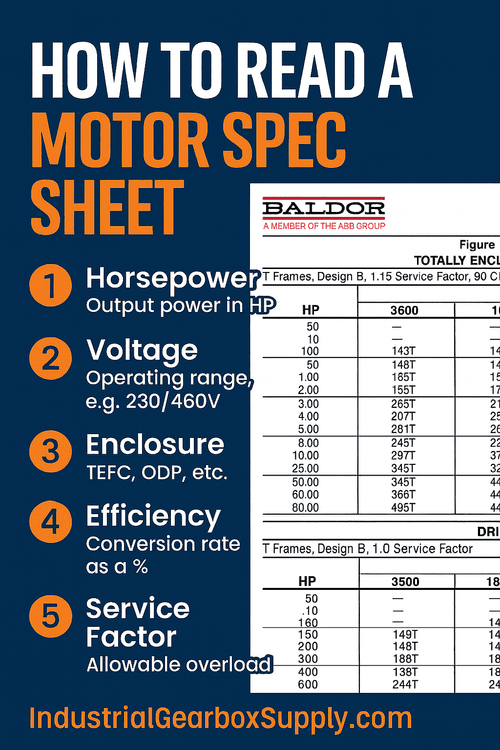 Motor Spec Sheet — Industrial Gearbox Supply
