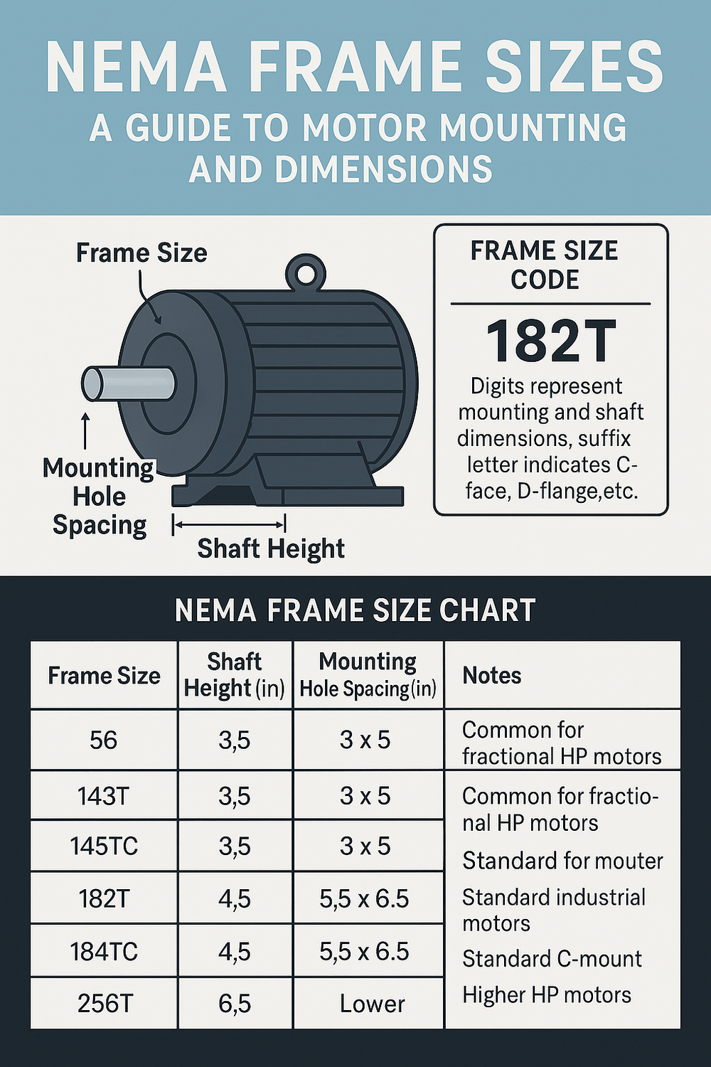 NEMA Frame Sizes: Dimensions, Chart & Mounting Guide — Industrial ...