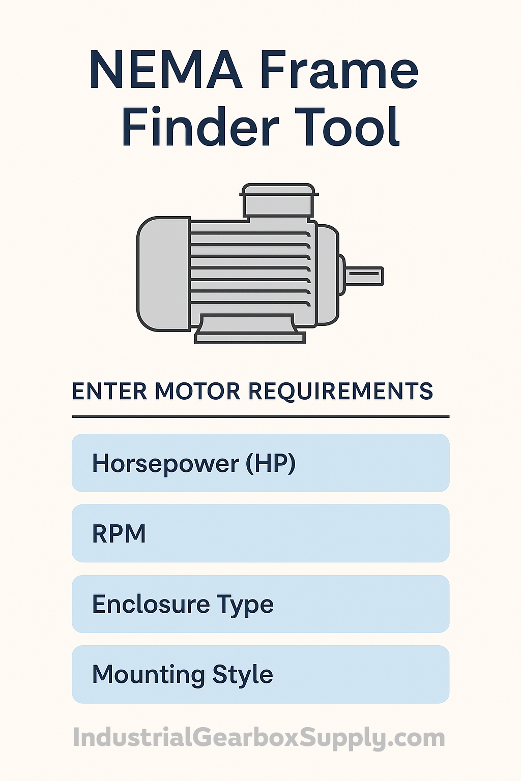 NEMA Frame Finder Tool — Industrial Gearbox Supply