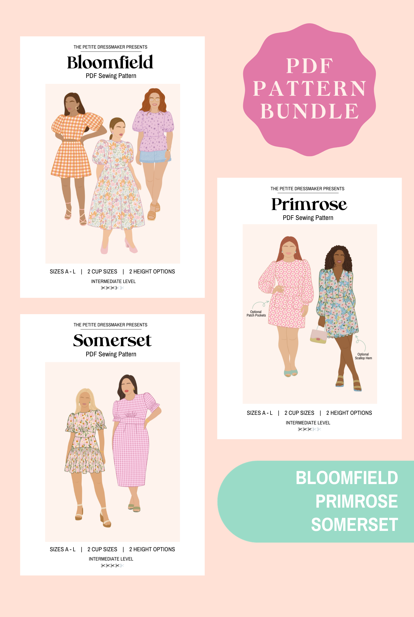 PDF Pattern Bundle - Bloomfield | Primrose | Somerset | Sizes A - L ...