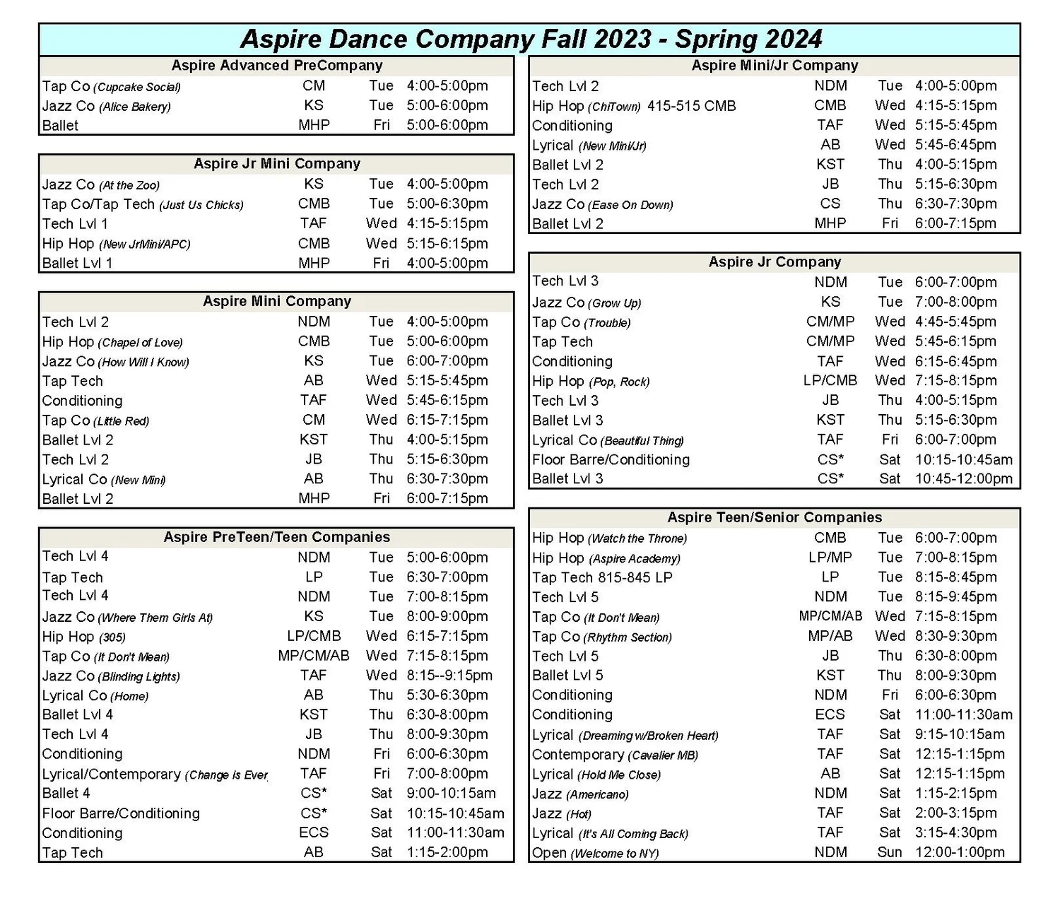 Class Schedule — Dance and Tumbling Classes — Center Stage Dance & Tumbling