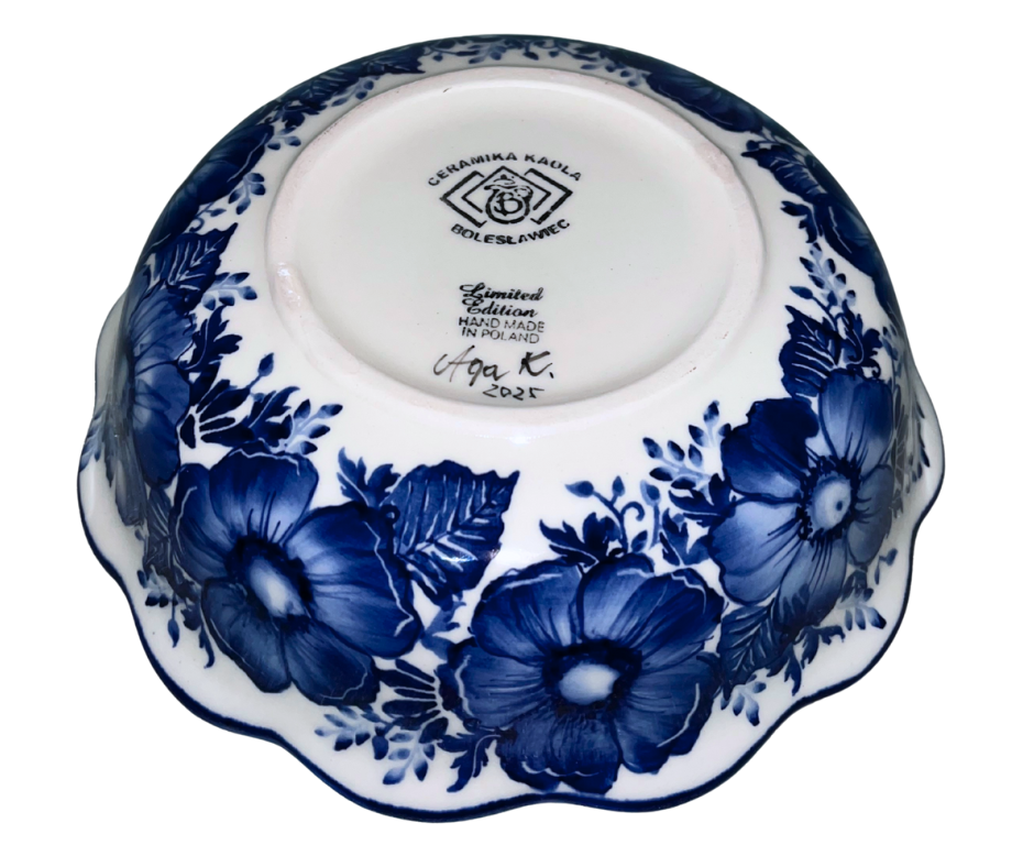 kaola polish pottery 9 inch wavy edge bowl Limited Edition Aga K cobalt ...