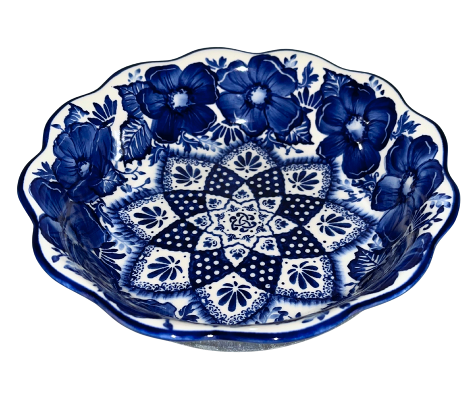 kaola polish pottery 9 inch wavy edge bowl Limited Edition Aga K cobalt ...