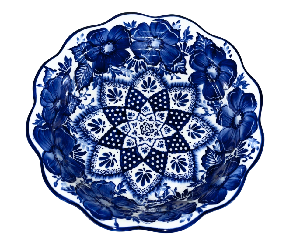 kaola polish pottery 9 inch wavy edge bowl Limited Edition Aga K cobalt ...