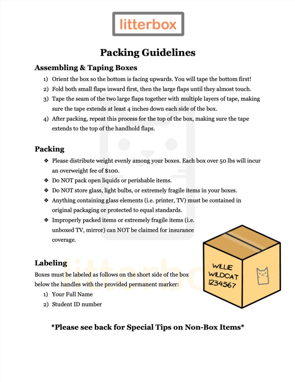 Packing Guidelines — Litterbox Storage