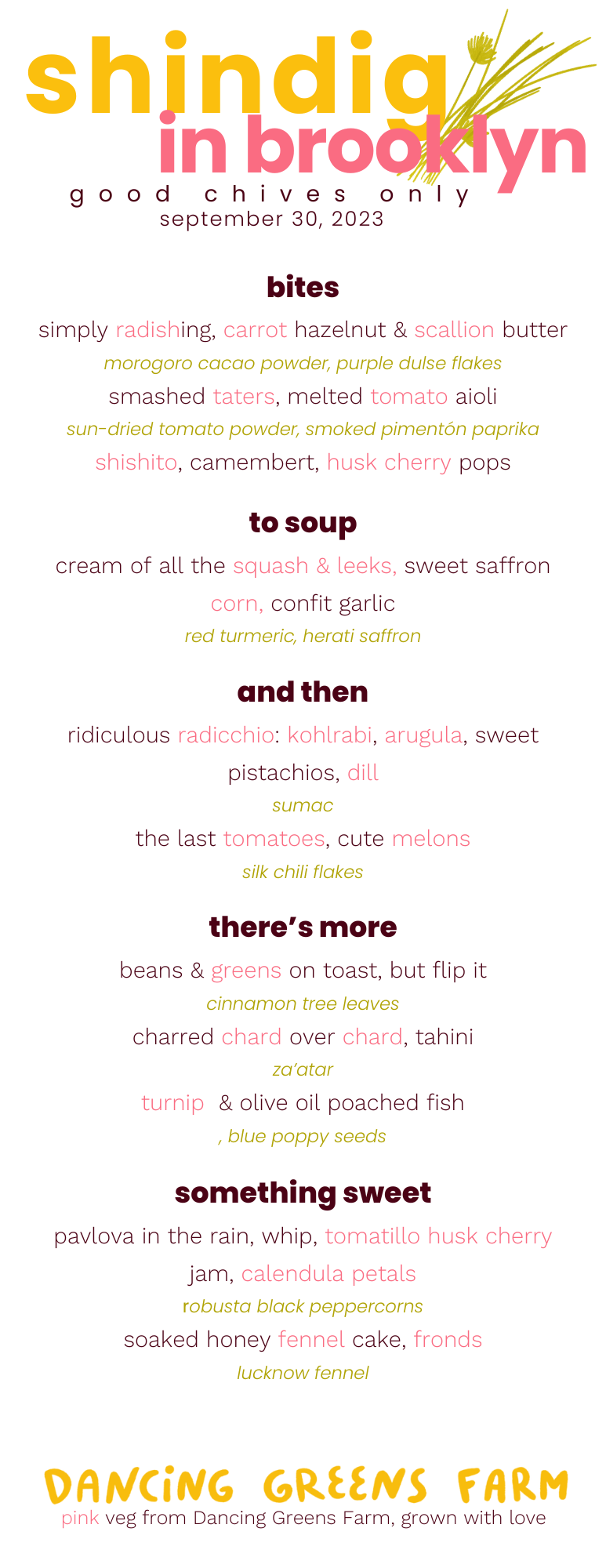 good chives only menu — Dancing Greens Farm