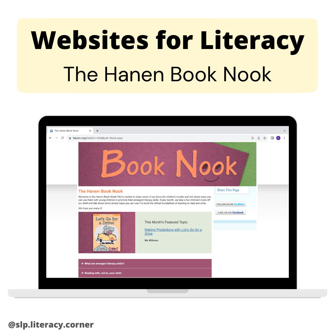 Websites for Literacy - The Hanen Book Nook — SLP Literacy Corner