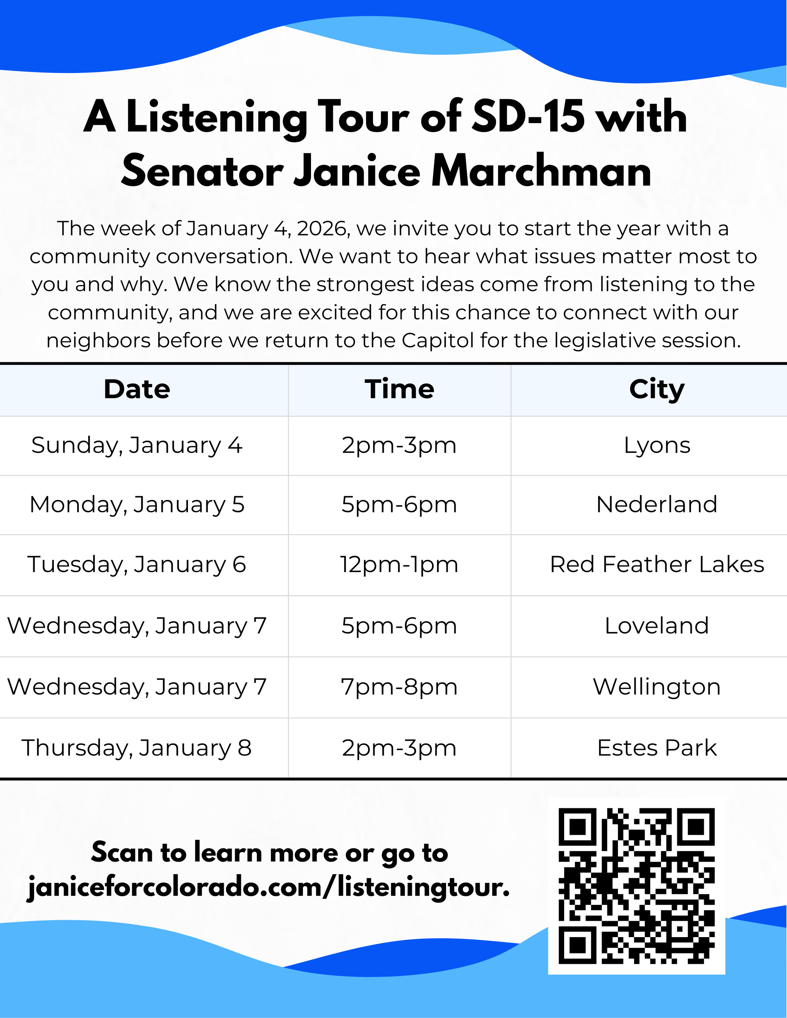 Listening Tour — Janice Marchman for Colorado State Senate