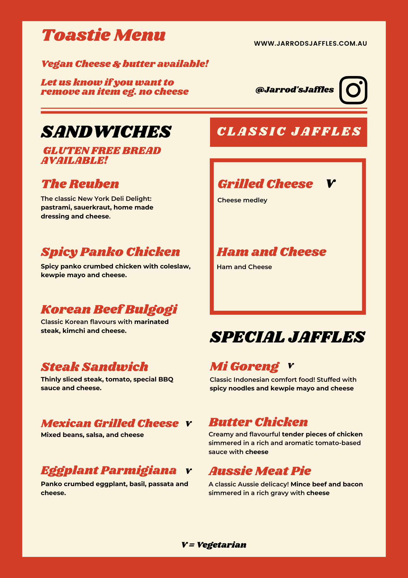 Menu — Jarrod's Jaffles
