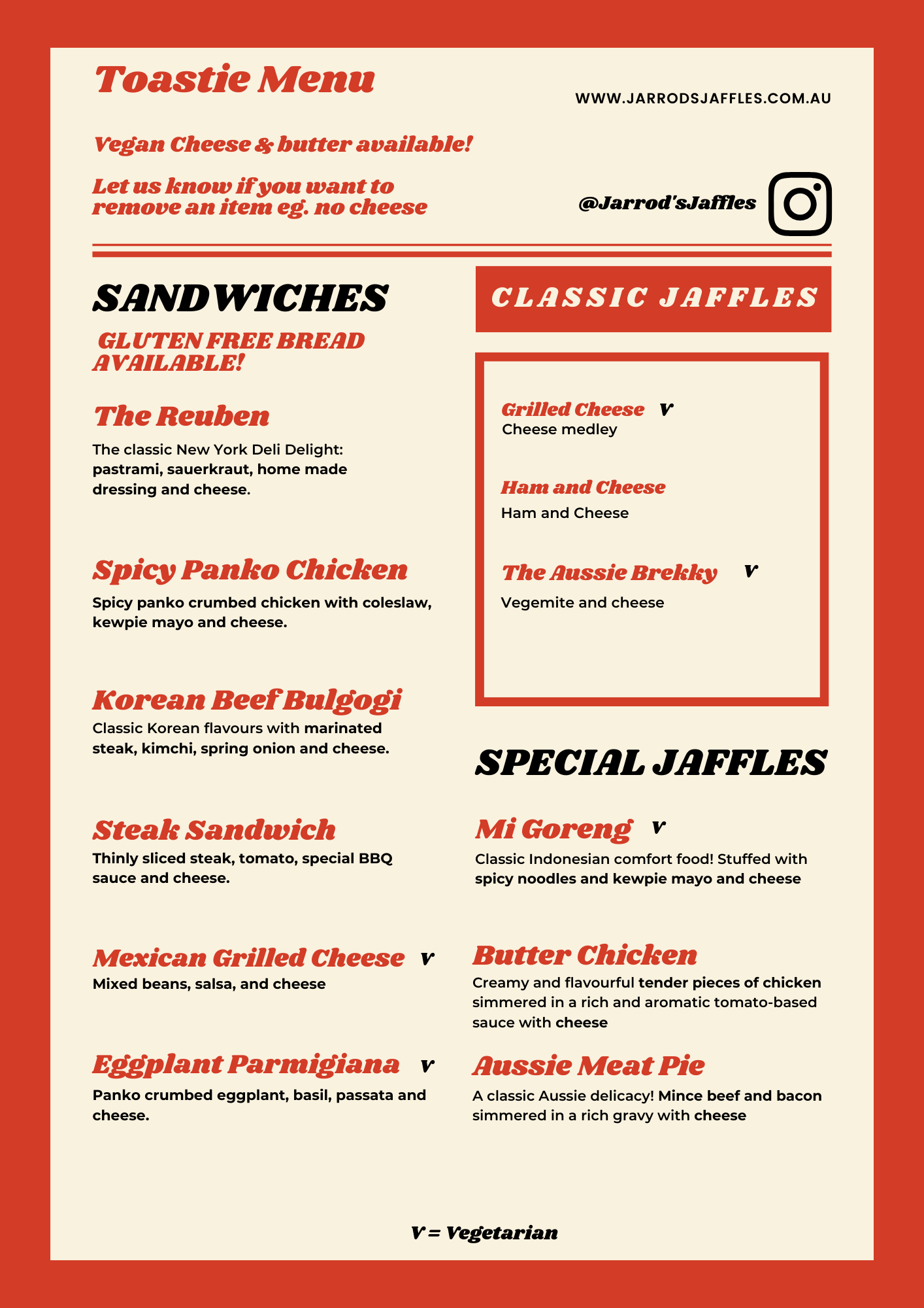 Menu — Jarrod's Jaffles