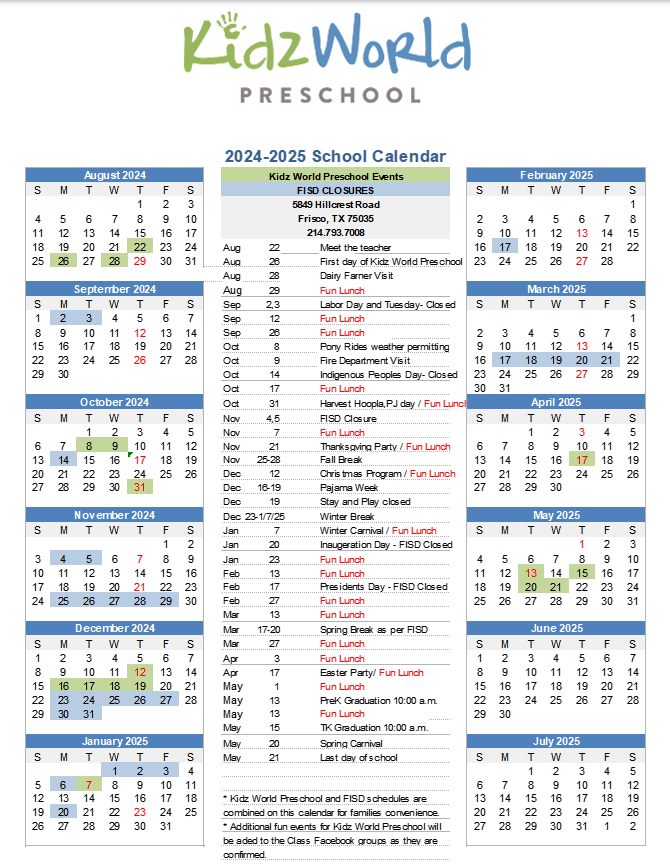 Calendar — Kidz World