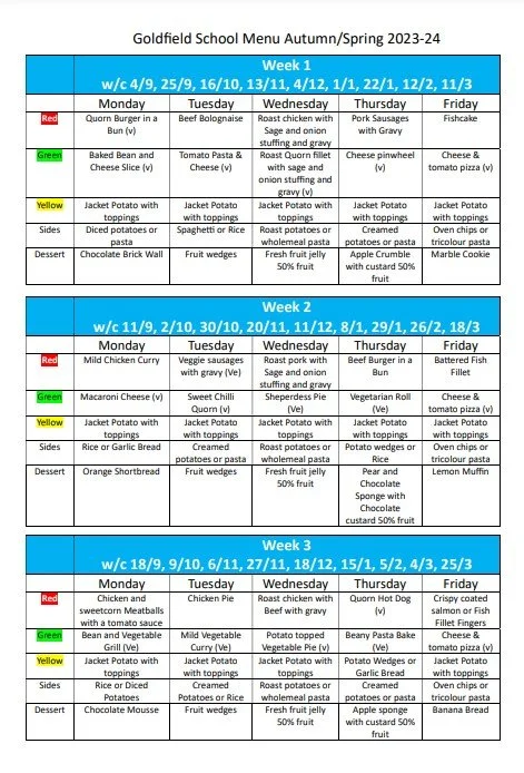 Lunch Menus — Goldfield Infants' and Nursery School