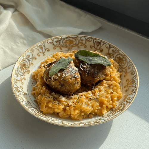 Honeynut Squash and Sage Risotto with Turkey Meatballs — Audrey's Table