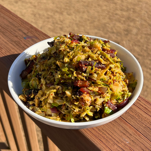 Shaved Brussels Sprouts, Guanciale and Golden Raisin Salad — Audrey's Table