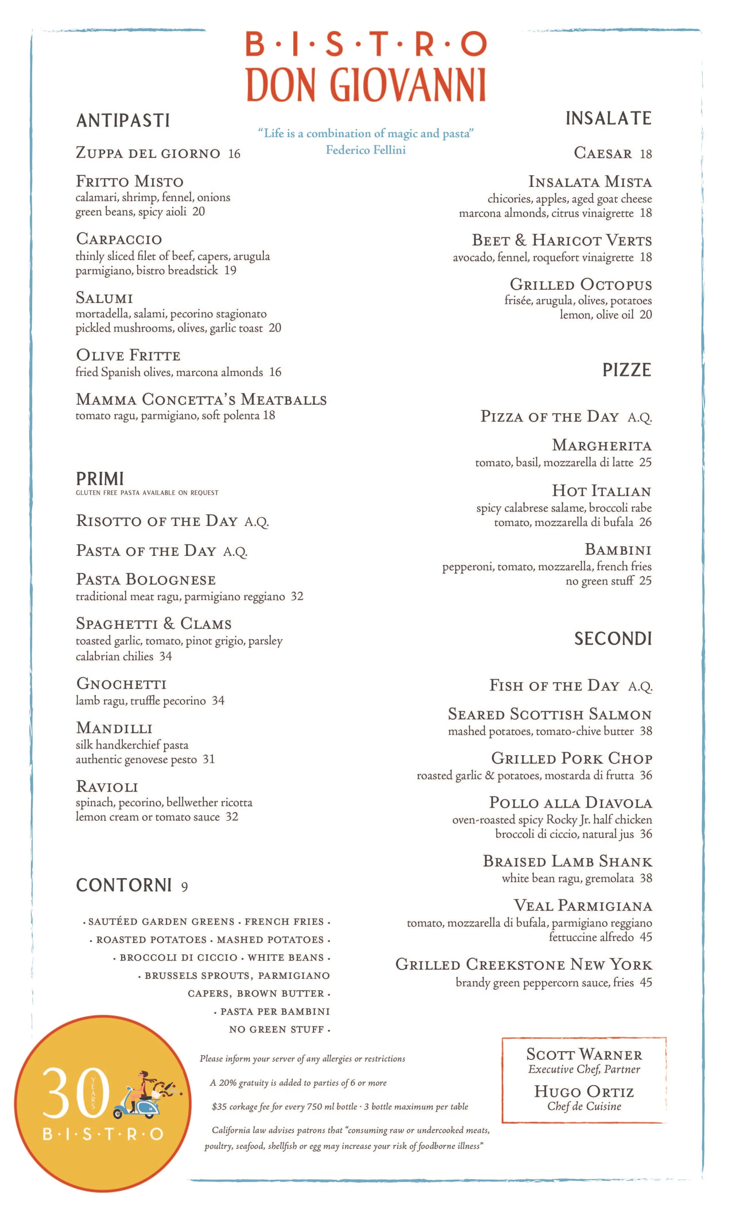 Bistro Don Giovanni Menu — Bistro Don Giovanni