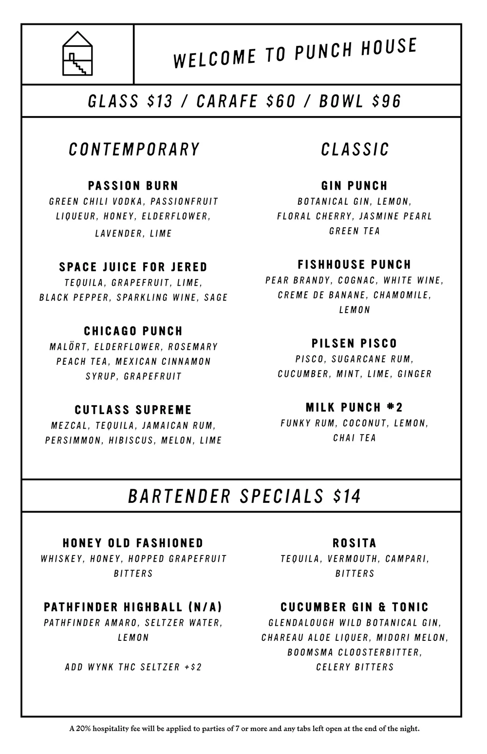 Punch House Cocktail Menu — Punch House