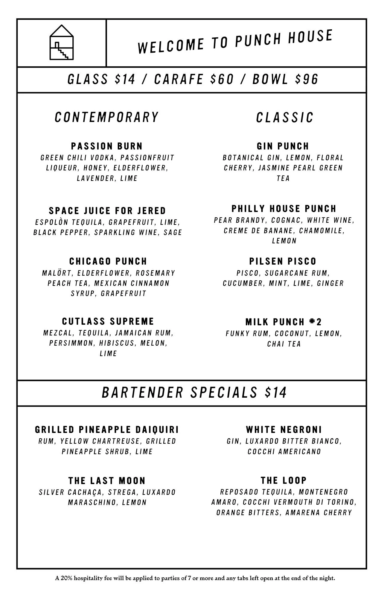Punch House Cocktail Menu — Punch House