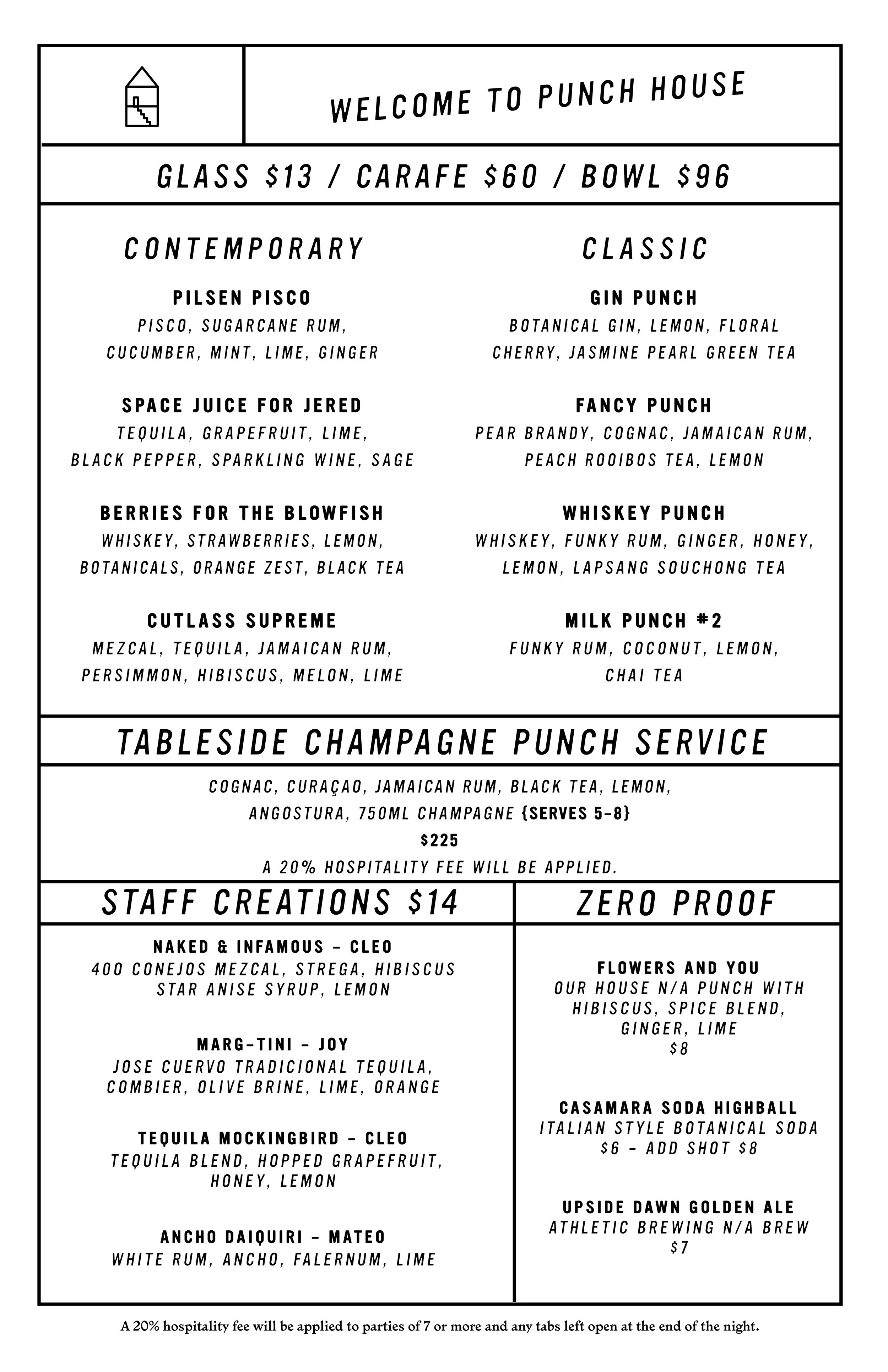 Punch House Cocktail Menu — Punch House
