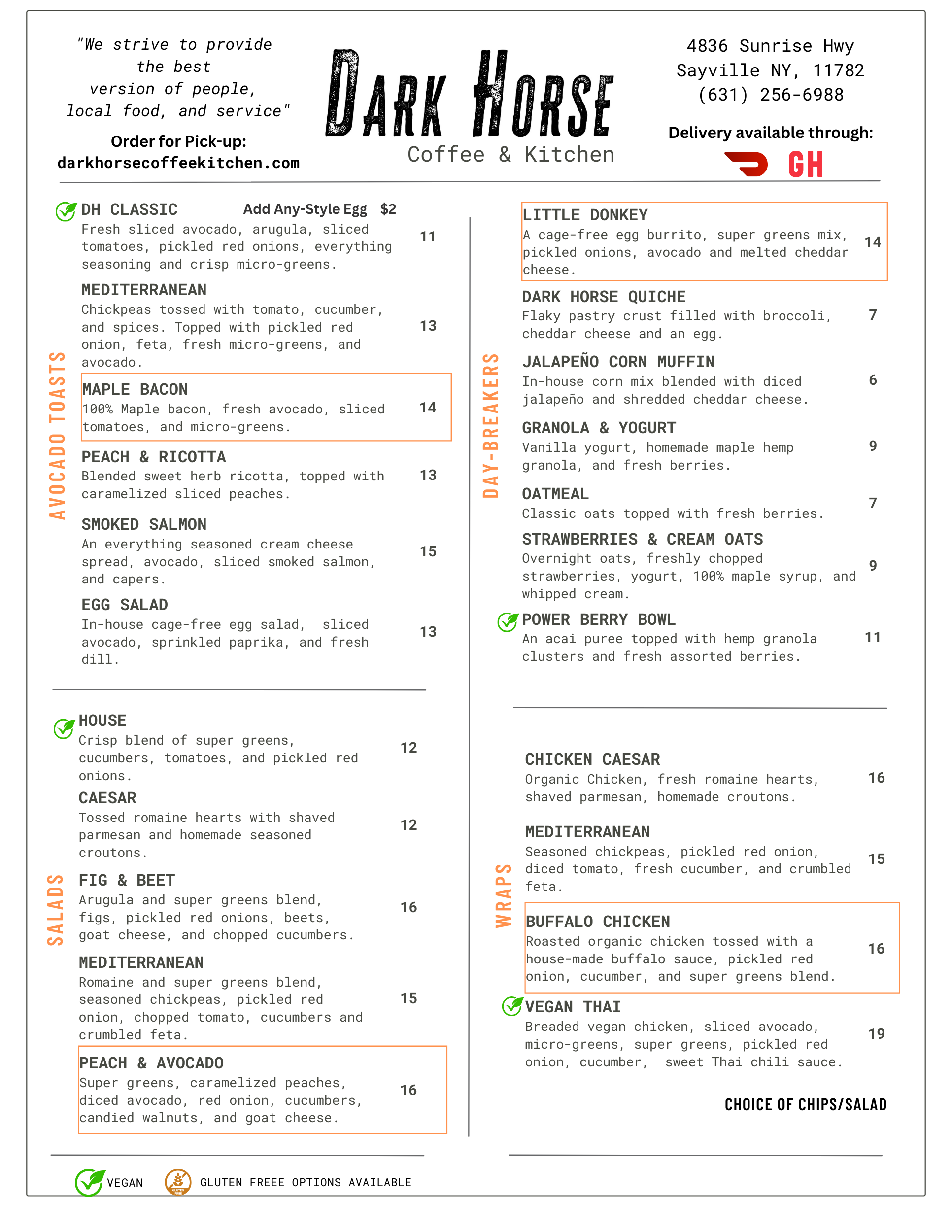 Menu — Dark Horse Coffee & Kitchen