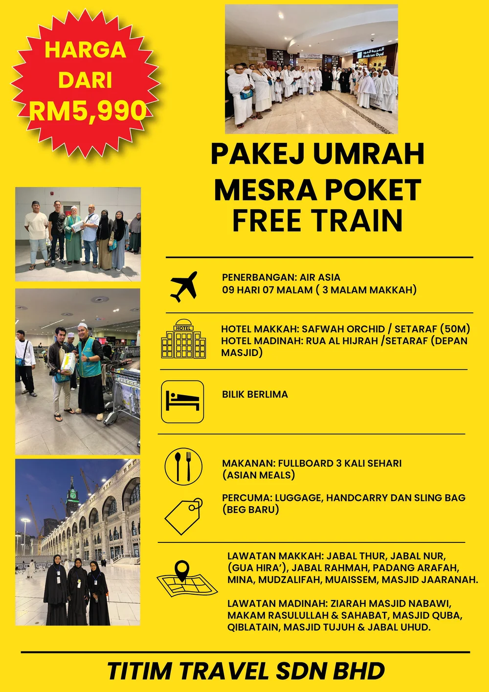 Pakej Umrah Mesra Poket Free Train RM5990 — TITIM TRAVEL