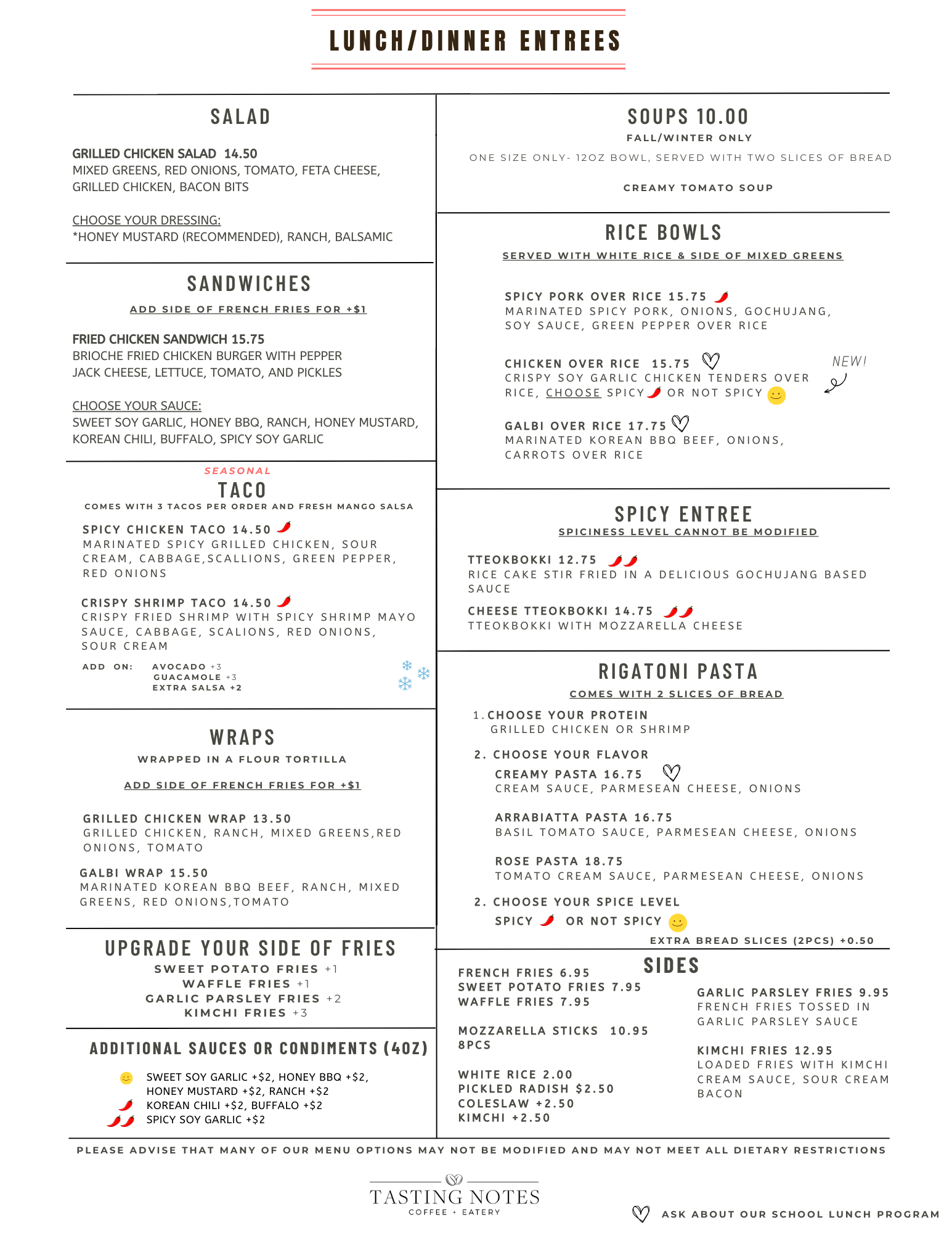 Menu 1 — Tasting Notes