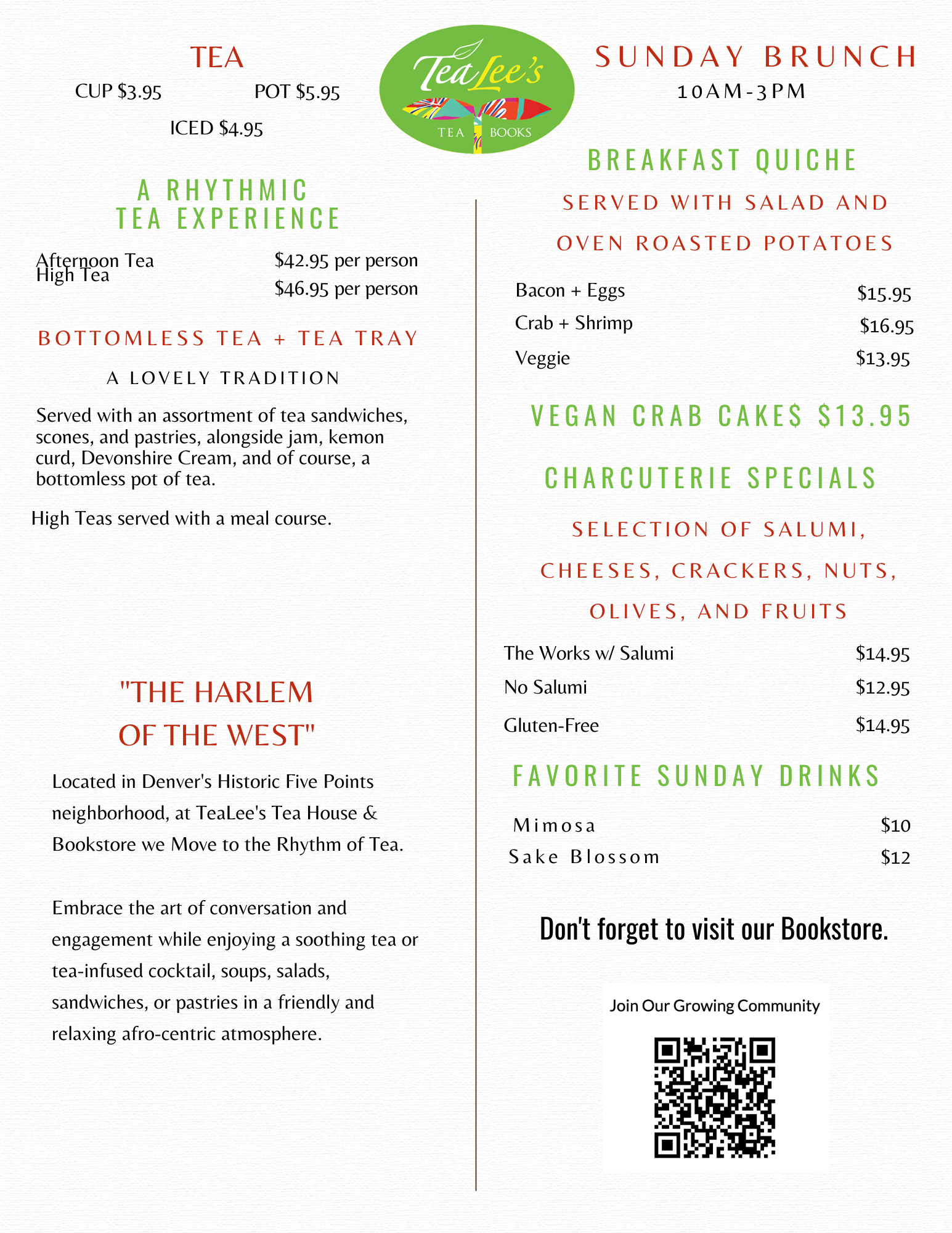 Menu — TeaLee's Tea House & Bookstore