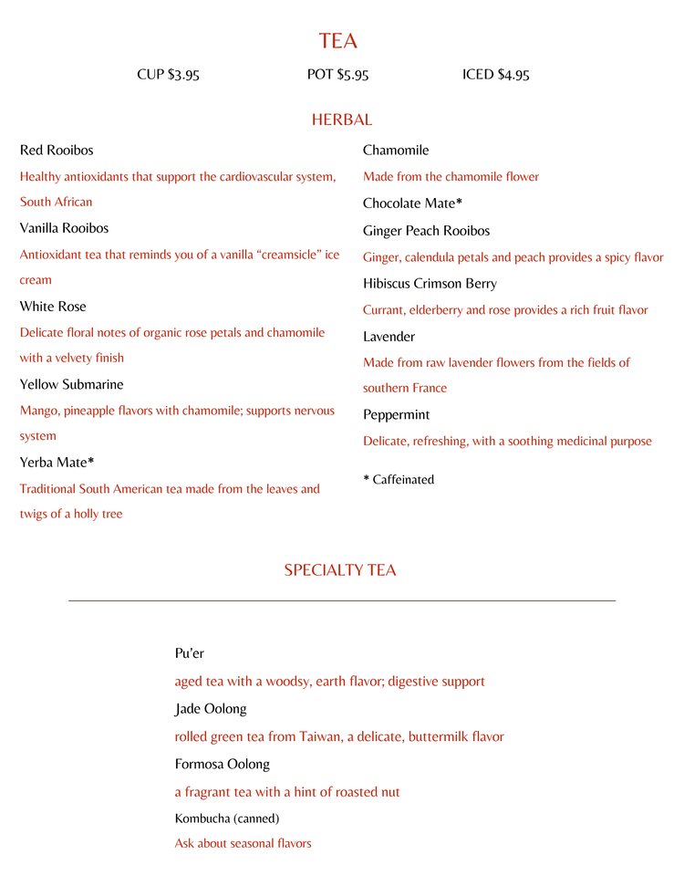 Menu — TeaLee's Tea House & Bookstore