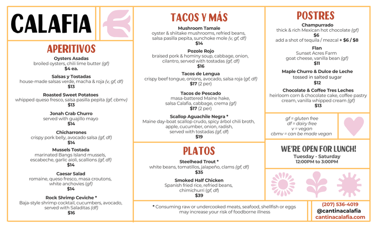 Menu 1 — CALAFIA cantina y fonda
