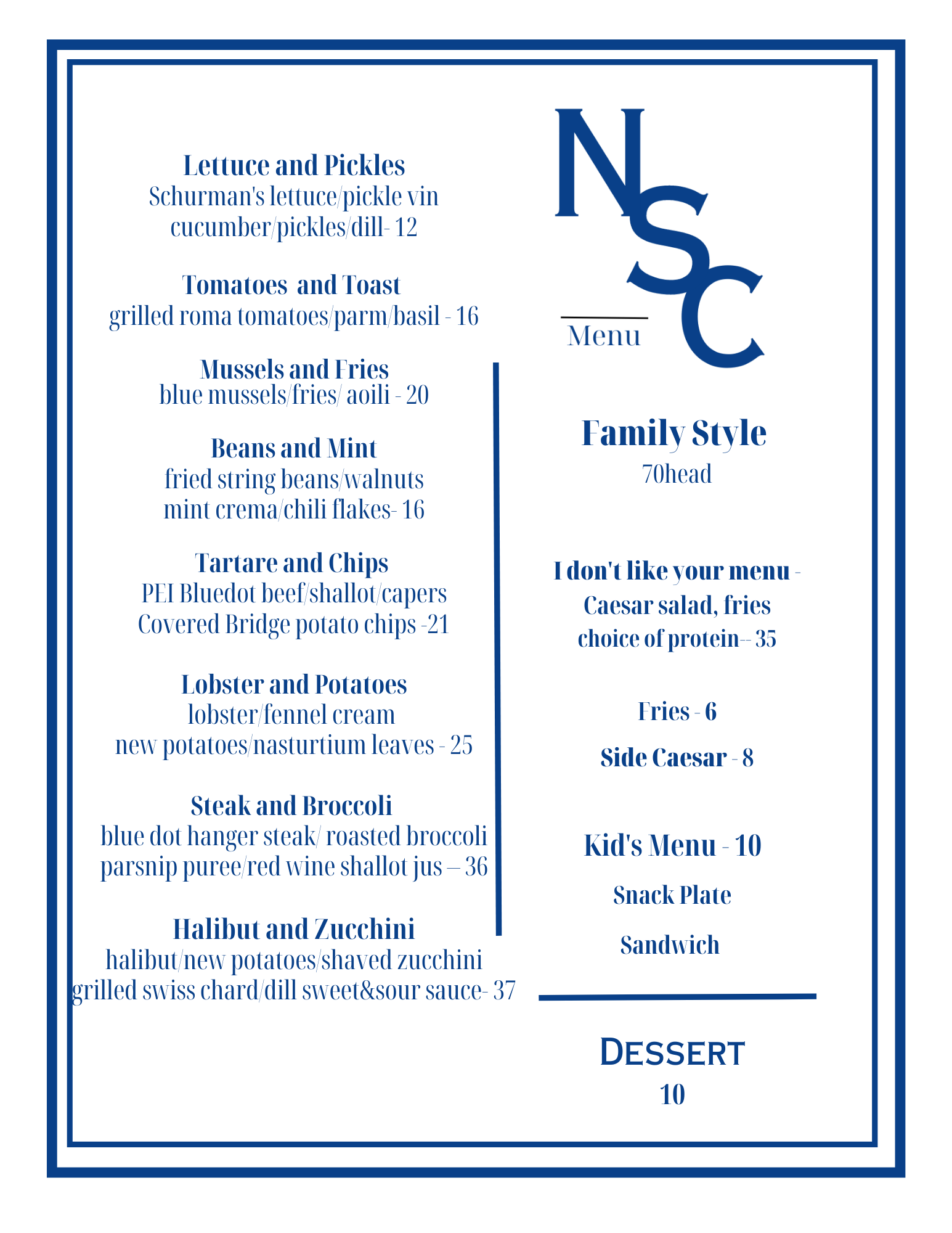 Menu — North Shore Canteen