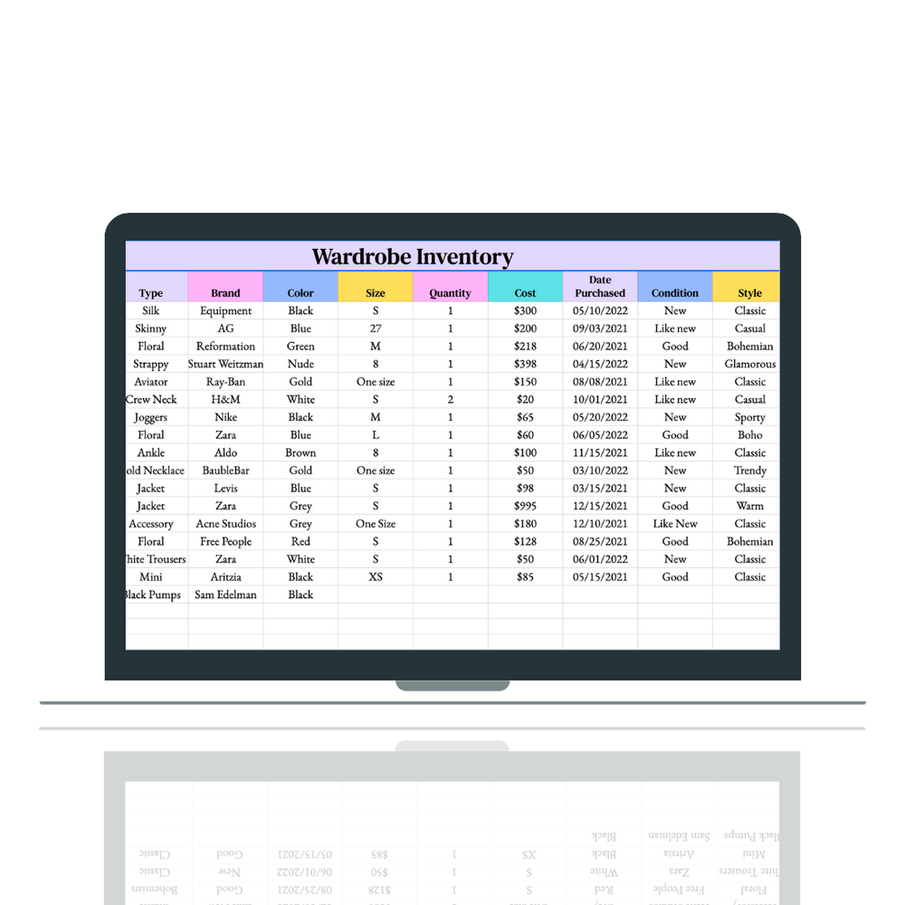 Wardrobe Inventory Spreadsheet — Autum Love