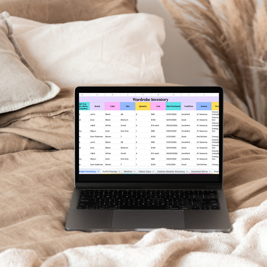 Wardrobe Inventory Spreadsheet Tracker — Autum Love