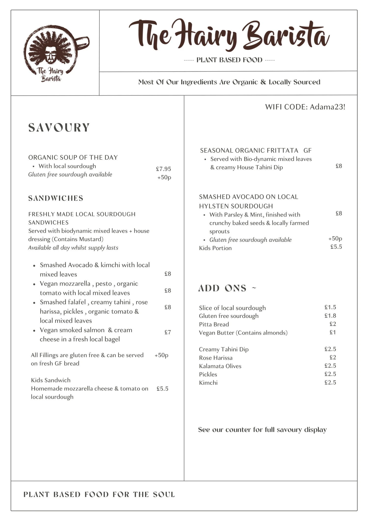 MENU - The Hairy Barista - Special Coffee Shop & Plant Based Organic ...